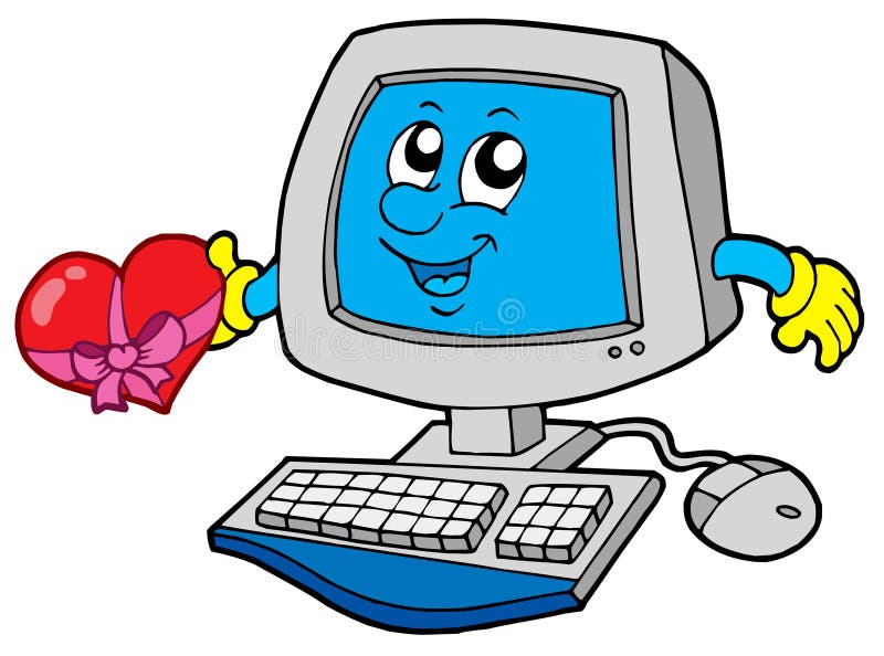 Cartoon Computer with Heart Stock Vector - Illustration of data, color ...