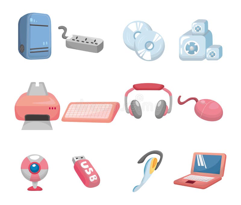 Cartoon computer stickers stock vector. Illustration of headset - 24295196