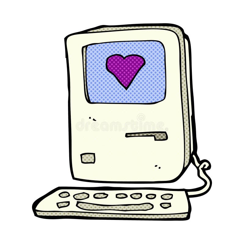 Cartoon Computer with Love Heart Stock Illustration - Illustration of ...