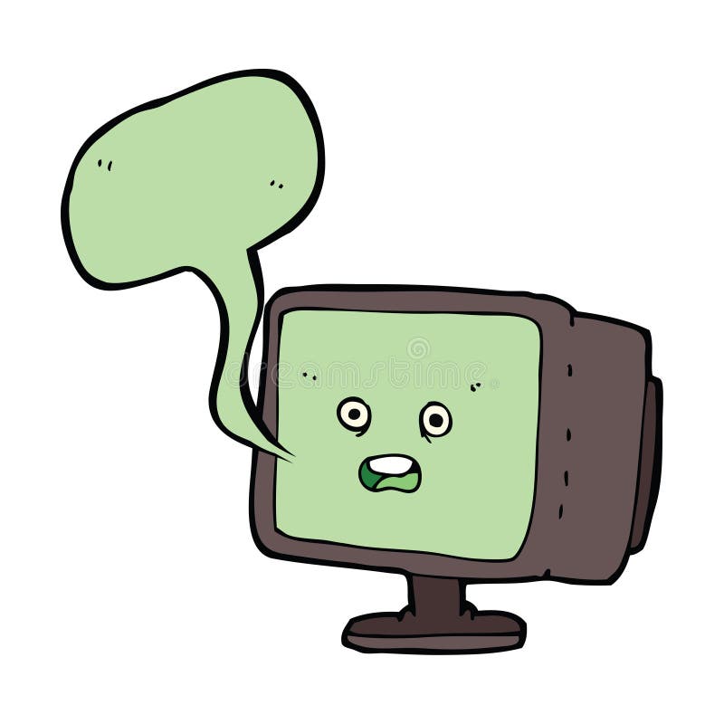 Cartoon Computer Screen with Speech Bubble Stock Illustration ...