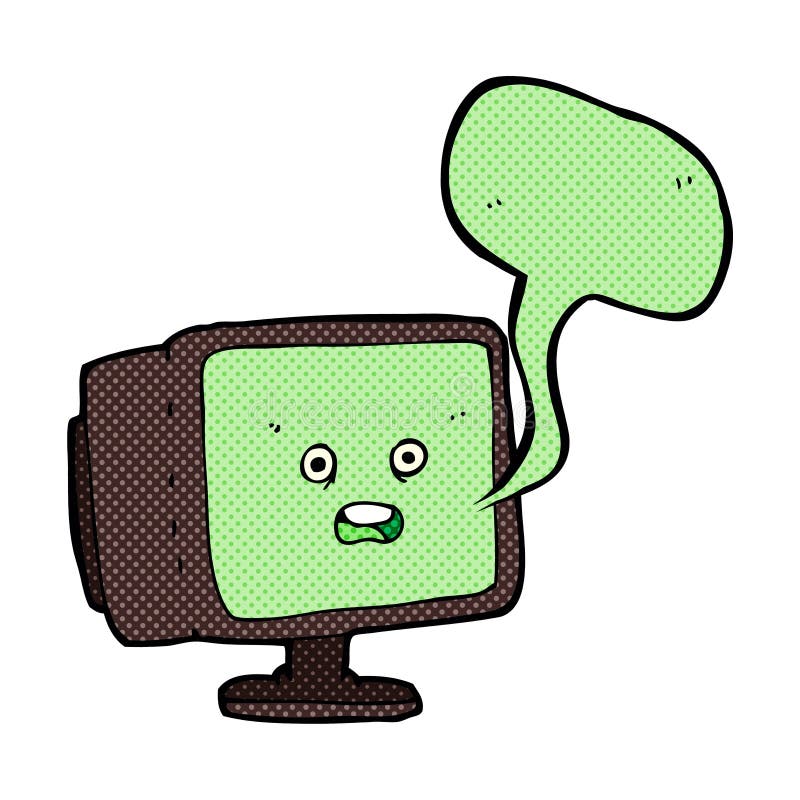 Cartoon Computer Screen with Speech Bubble Stock Illustration ...