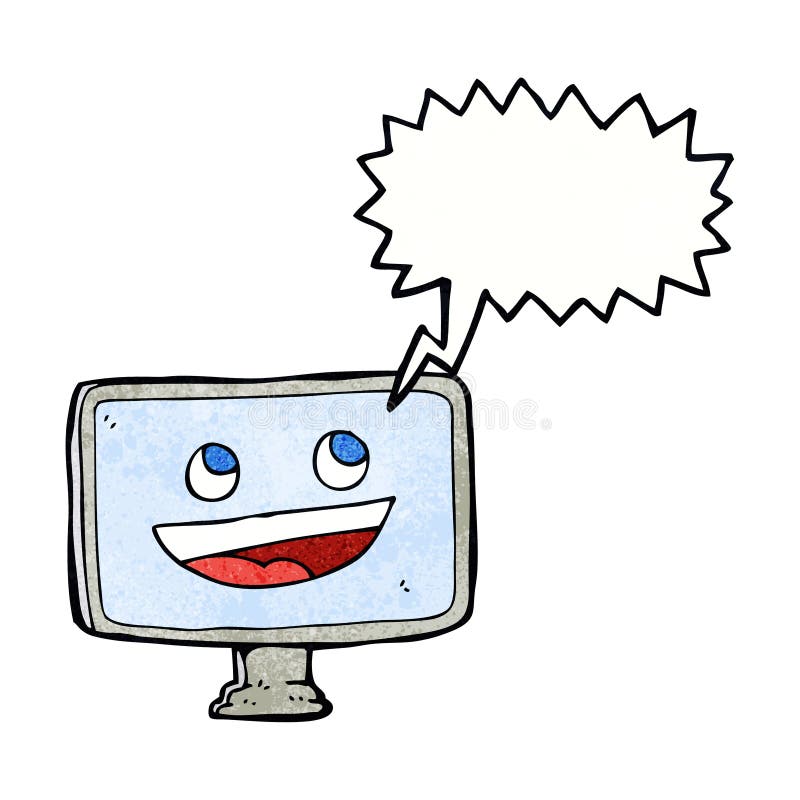 Cartoon Computer Screen with Speech Bubble Stock Illustration ...