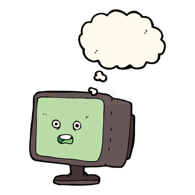 Cartoon Computer Screen with Thought Bubble Stock Illustration ...