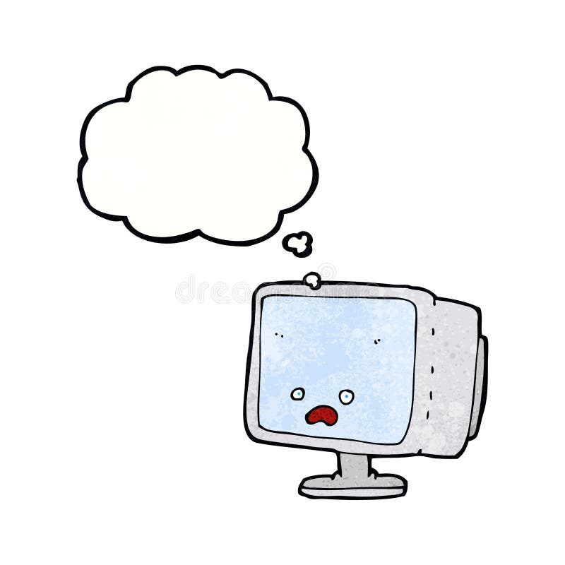 Cartoon Computer Screen with Thought Bubble Stock Illustration ...