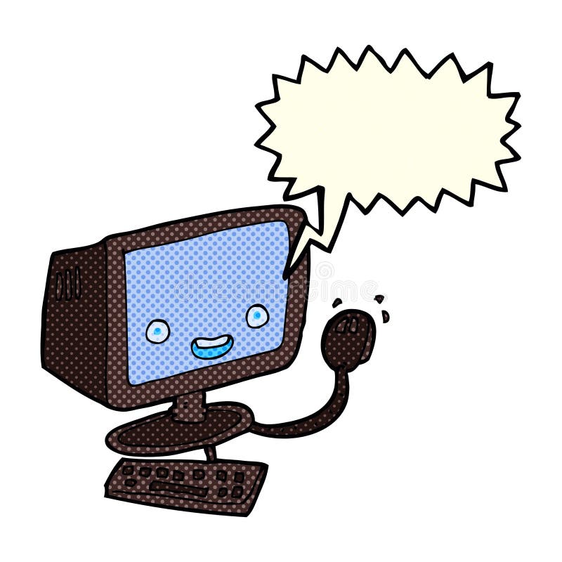 Cartoon Computer with Speech Bubble Stock Illustration - Illustration ...