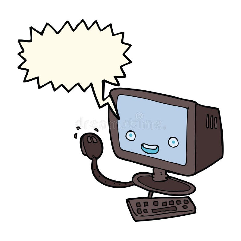 Cartoon Computer with Speech Bubble Stock Illustration - Illustration ...