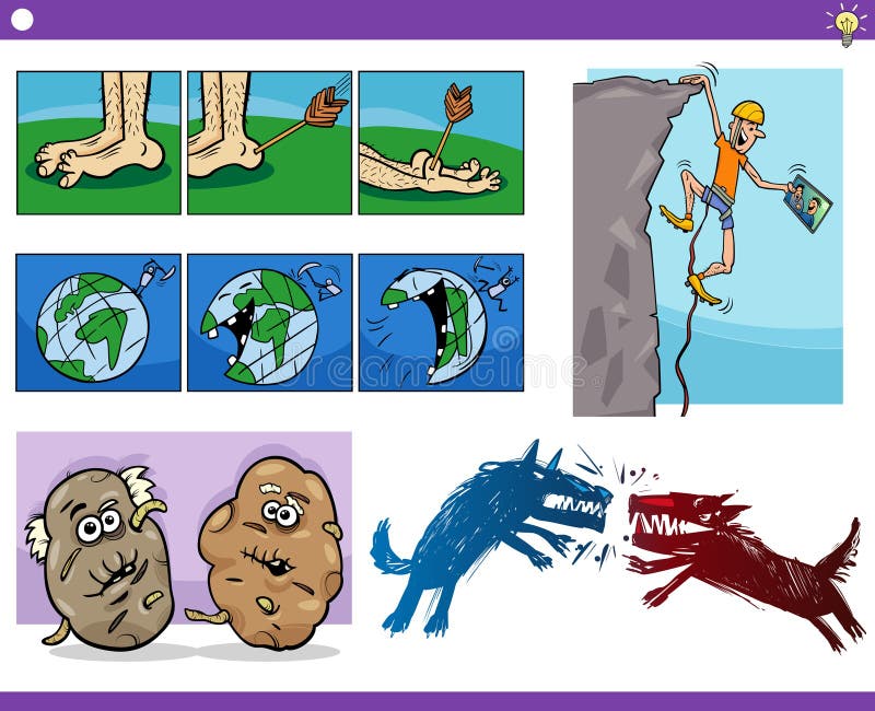 Cartoon Concepts or Metaphors with Comic Characters Set Stock Vector ...