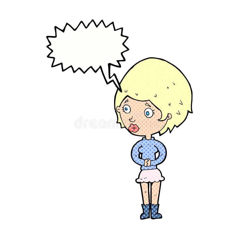 Cartoon Concerned Woman with Speech Bubble Stock Illustration ...