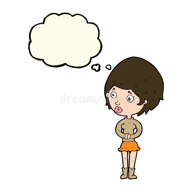 Cartoon Concerned Woman with Thought Bubble Stock Illustration ...