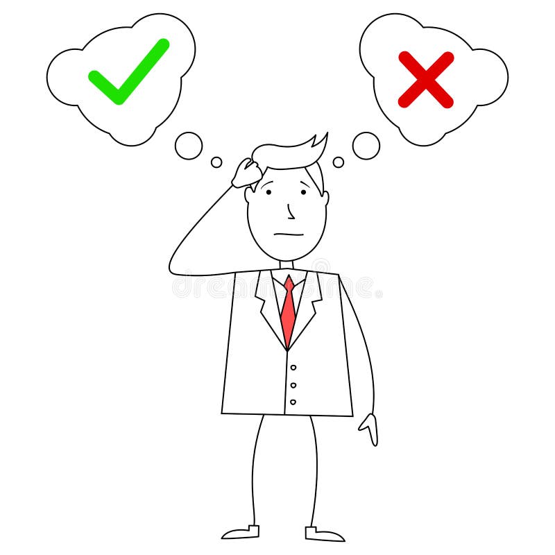 Cartoon Confused Businessman between Right and Wrong Stock Vector ...