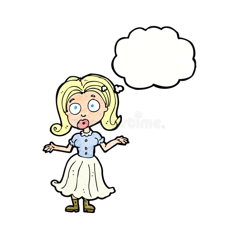 Cartoon Confused Girl with Thought Bubble Stock Illustration ...