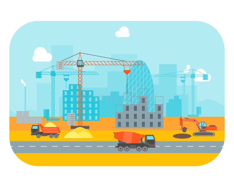 Cartoon Construction Building. Vector Stock Vector - Illustration of ...