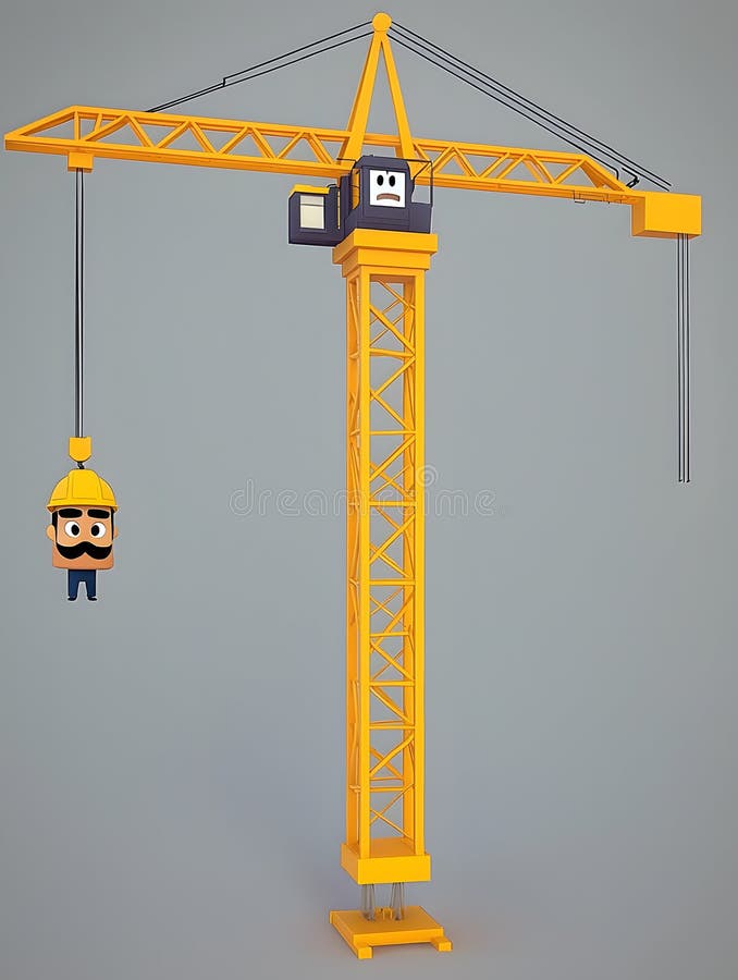 Cartoon Construction Crane with a Smiling Worker Stock Illustration ...