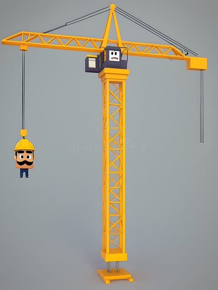 Cartoon Construction Crane with a Smiling Worker Stock Illustration ...