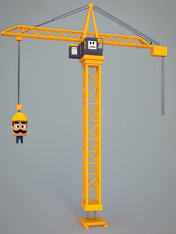 Cartoon Construction Crane with a Smiling Worker Stock Illustration ...