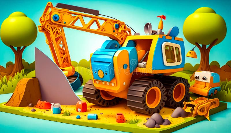 Cartoon of Construction Site with Crane. Generative AI Stock ...