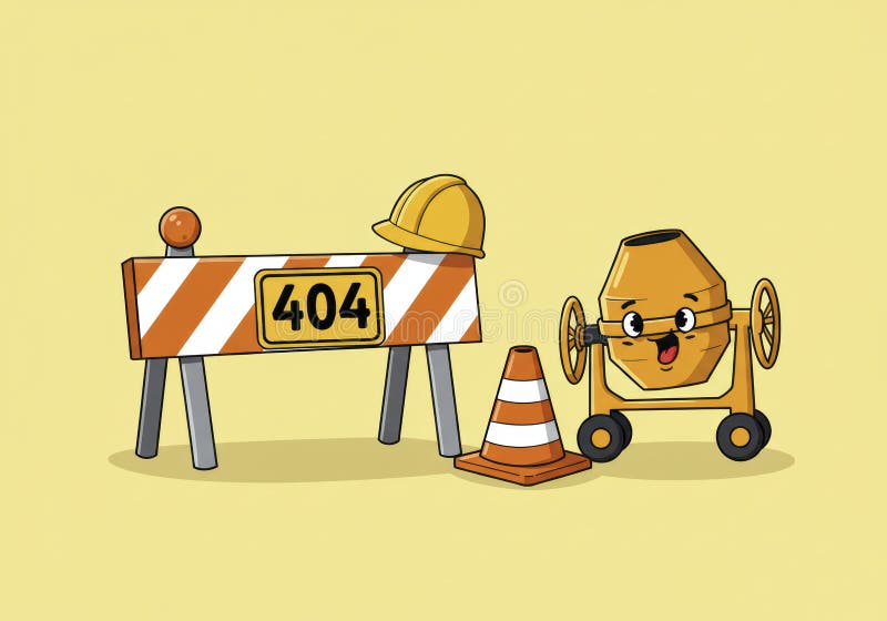 Cartoon Construction Site with Mixer Error Concept Stock Illustration ...