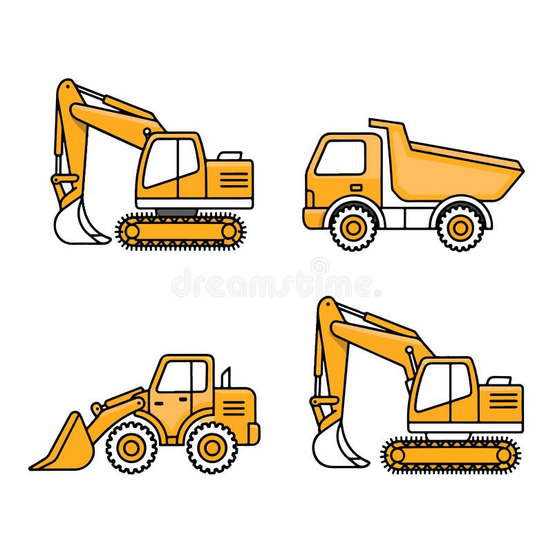 Cartoon Construction Vehicles Vector Set Digger, Dump Truck, Loader ...
