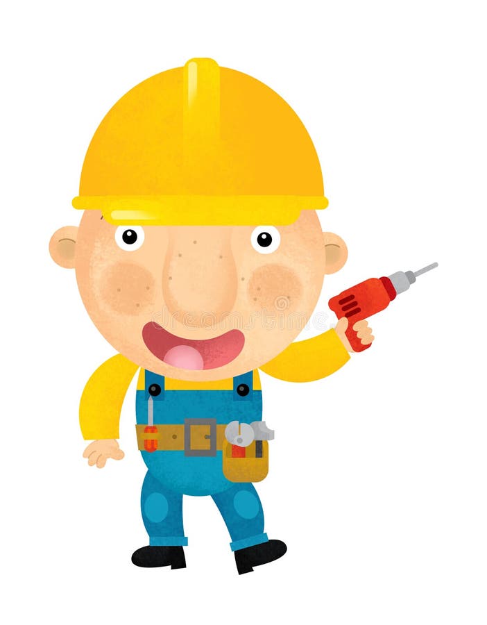 Cartoon Construction Worker in Bending with Some Kind of Project in His ...