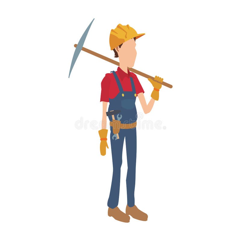 Cartoon Man Construction Wooden Board and Tool Belt Stock Vector ...