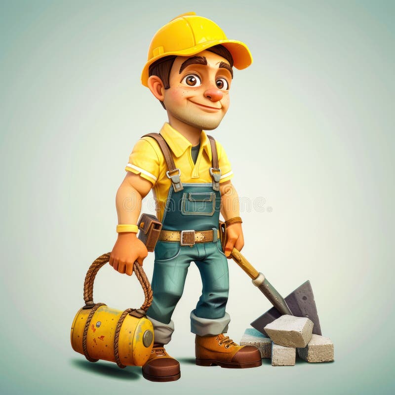 Cartoon Construction Worker Holding Tools. Generative Ai Stock ...