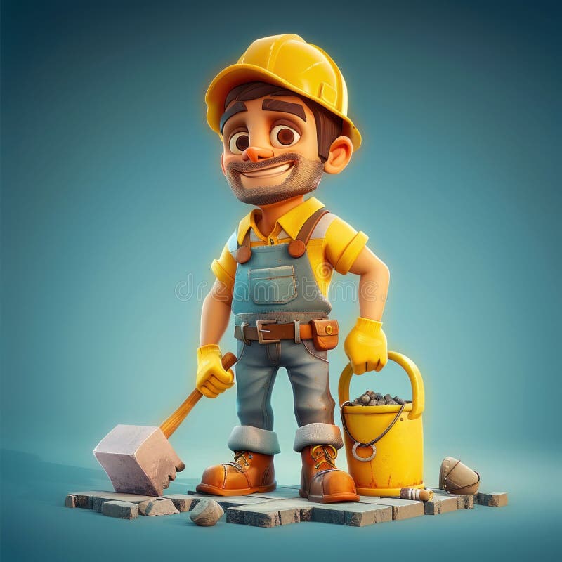 Cartoon Construction Worker Holding Tools. Generative Ai Stock ...
