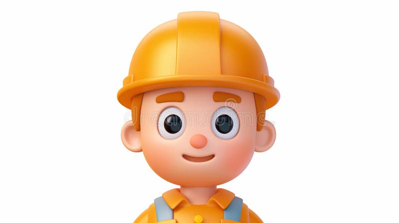 Cartoon Construction Worker in Orange Hard Hat and Uniform Smiling ...