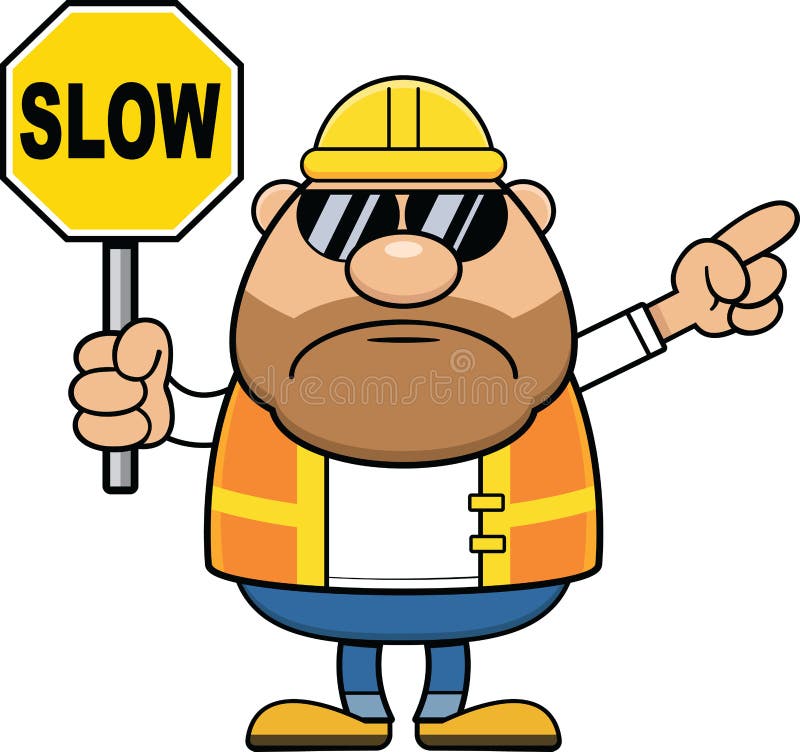 Cartoon Construction Worker Slow Sign Stock Vector - Illustration of ...