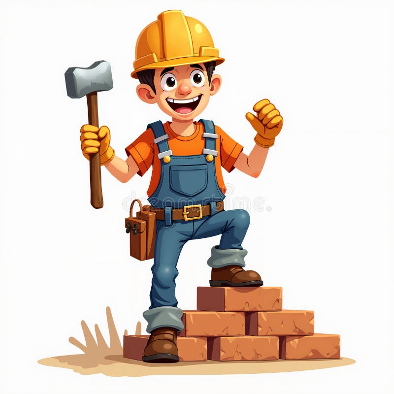 Cartoon Construction Worker with a Hammer Stock Illustration ...