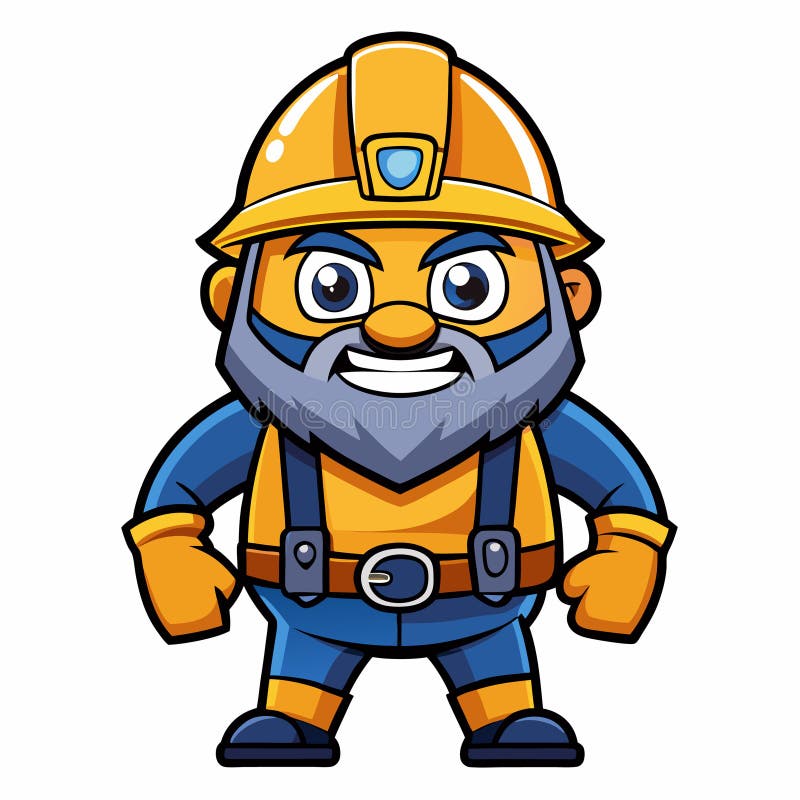 Cartoon Construction Worker with Yellow Helmet and Blue Overalls Stock ...