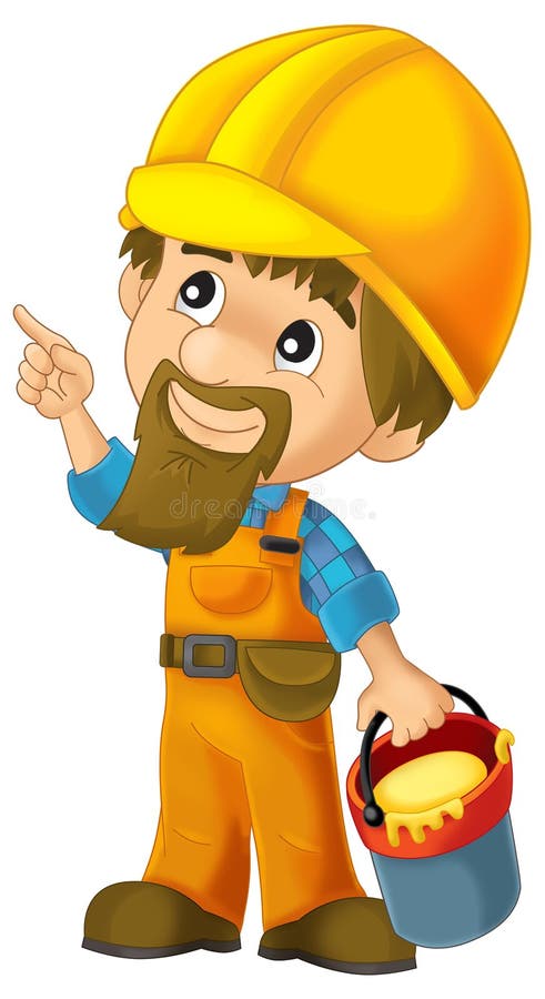 Cartoon Construction Worker Doing Work Isolated Illustration for ...