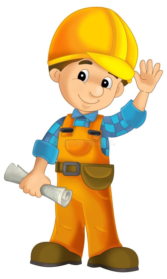 Cartoon Construction Worker Doing Work Isolated Illustration for ...