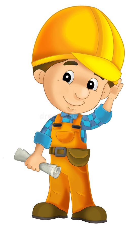 Cartoon Construction Worker Doing Work Isolated Illustration for ...