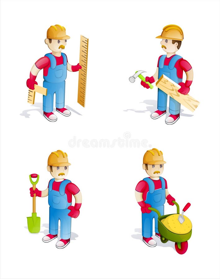 Cartoon Construction Worker with White Background Stock Vector ...