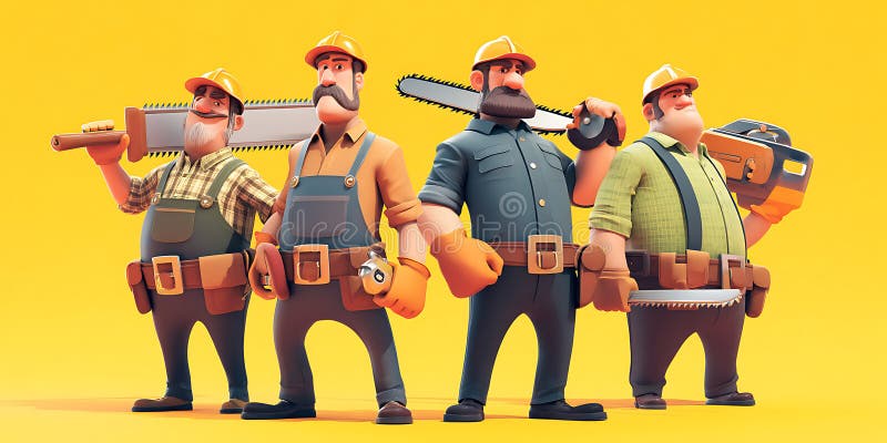 Cartoon Construction Workers Team of Builders Illustration Stock ...