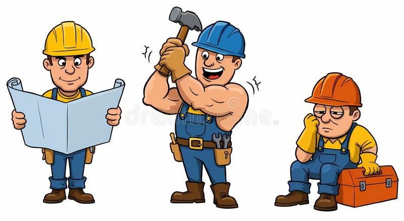Cartoon Construction Workers in Various Moods, Ai Generated Stock ...