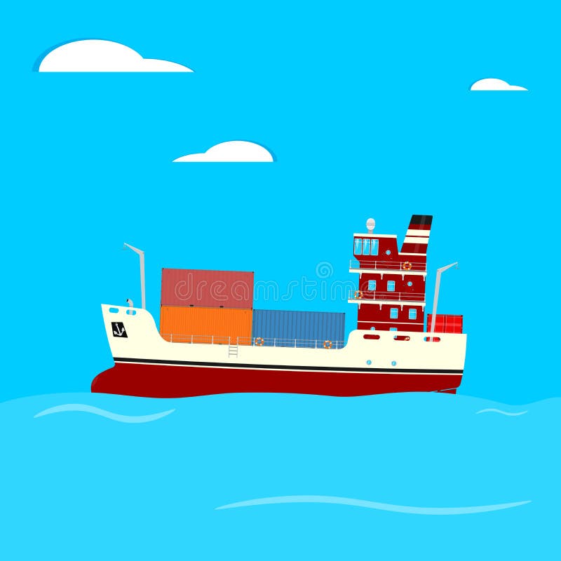 Cartoon container ship. stock vector. Illustration of flat - 124165980