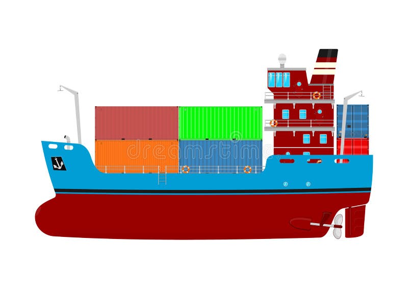 Cartoon container ship. stock vector. Illustration of container - 124052735