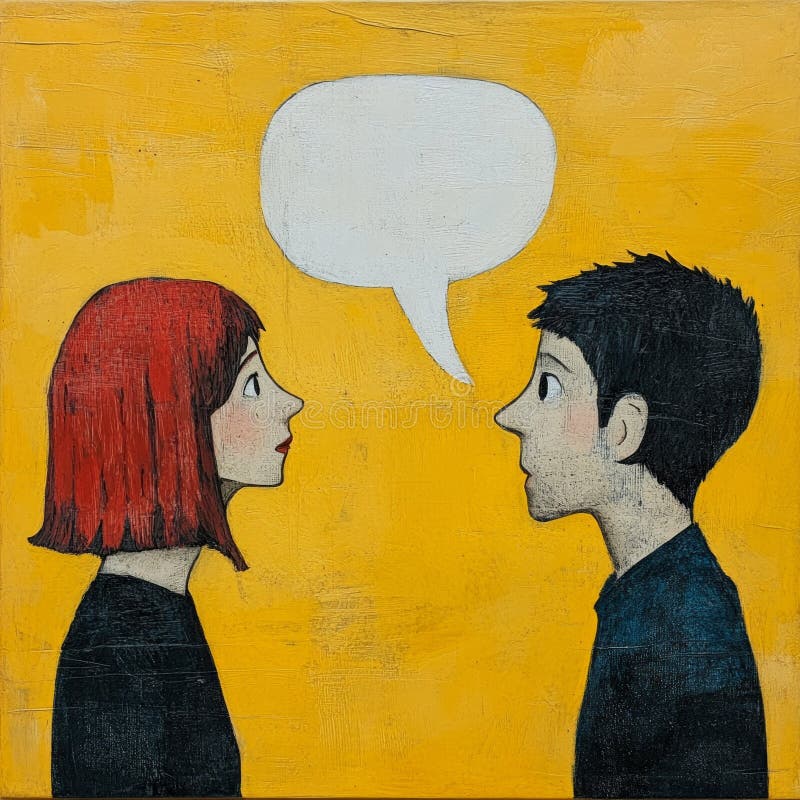 Cartoon Conversation: Side Profile Characters with Speech Bubble on ...
