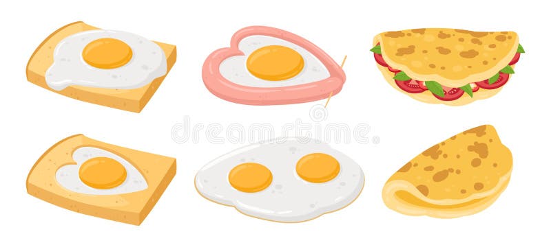 Cartoon Cooked Eggs. Chicken Eggs Dishes, Fried, Stuffed Egg and ...