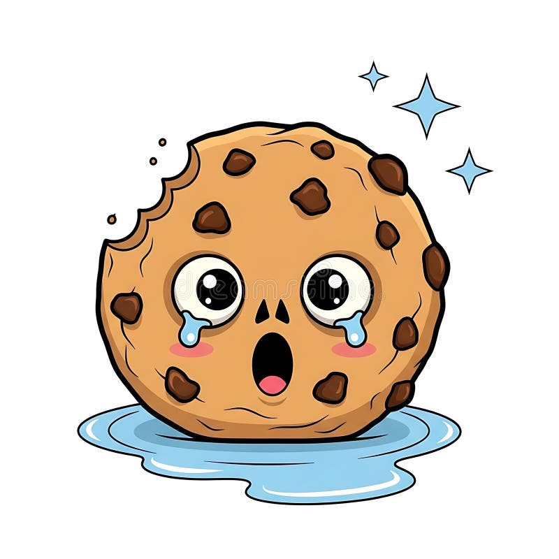 Cartoon Cookie Character Crying, with a Bite Taken, Expressing Sadness ...