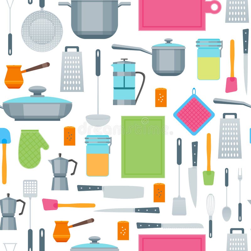 Cartoon Cookware Background Pattern. Vector Stock Vector - Illustration ...