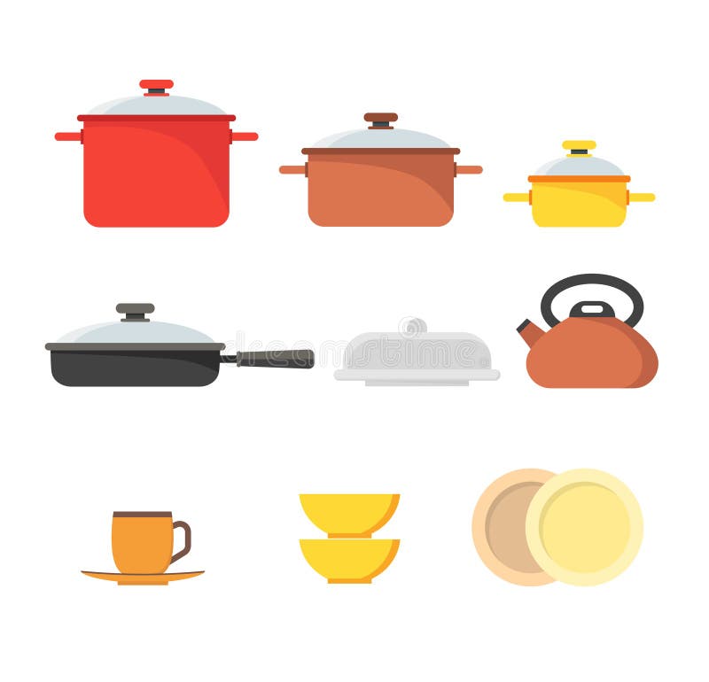 Cartoon Cookware Set Row. Vector Stock Vector - Illustration of graphic ...