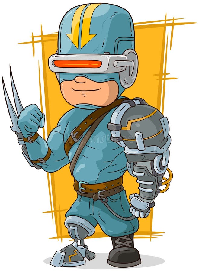 Cartoon Cool Combat Cyborg Superhero Stock Vector - Illustration of ...