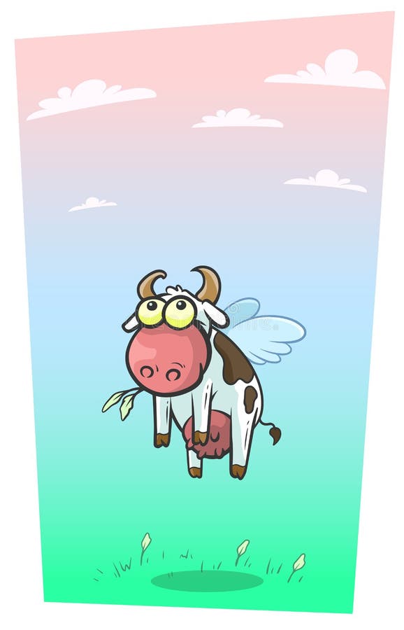 Cartoon Cool Flying Cow with Cute Wings Vector Stock Vector ...