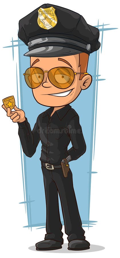 Cartoon Cool Policeman in Black Uniform Stock Vector - Illustration of ...