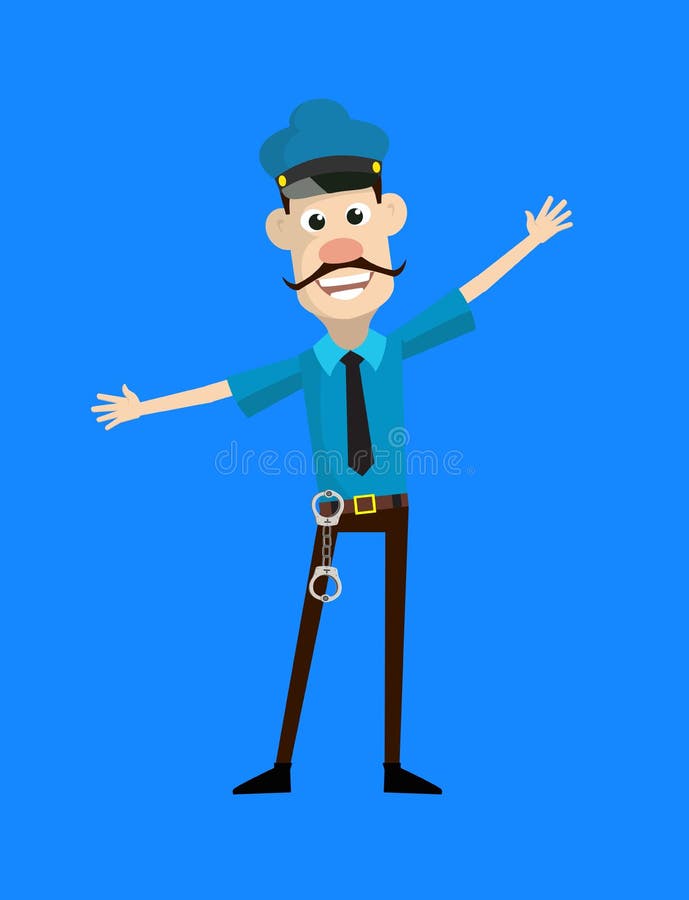 Cartoon Cop Policeman - in Cheerful Pose Stock Vector - Illustration of ...