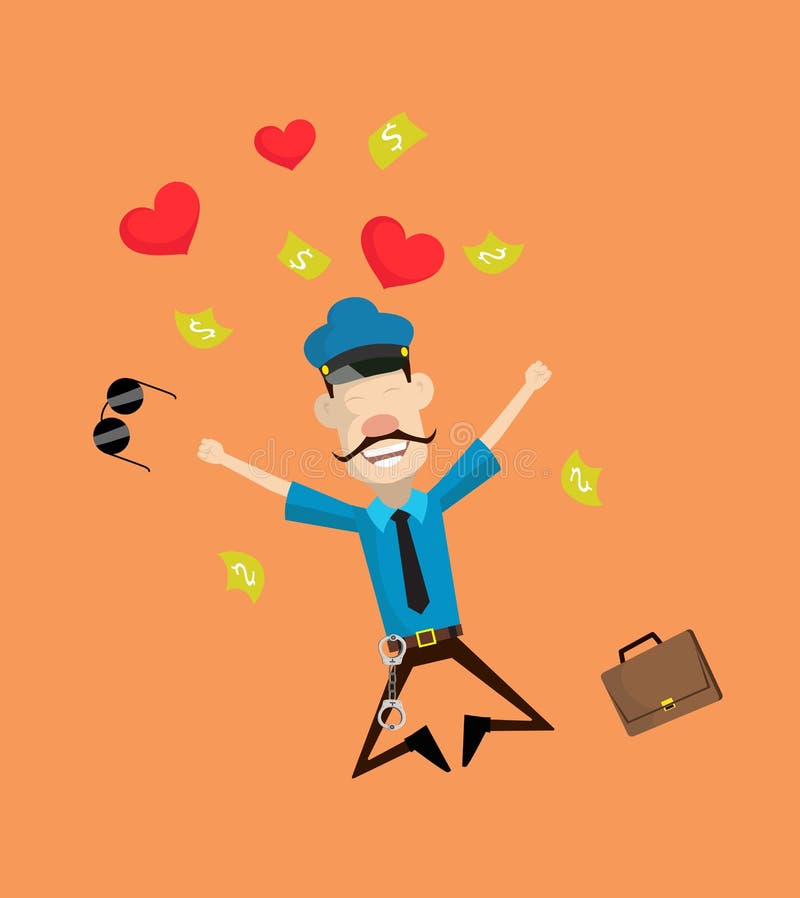 Cartoon Cop Policeman - Jumping with Hearts and Money Stock Vector ...