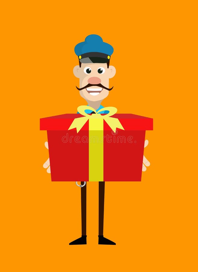 Cartoon Cop Policeman - Presenting a Gift Box Stock Vector ...