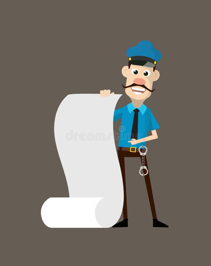 Cartoon Cop Policeman - Showing a Paper Scroll Stock Vector ...